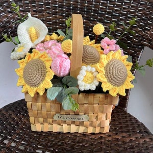 Crochet Sunflower Basket, Crochet Flower Basket, Handmade Flower Basket ...