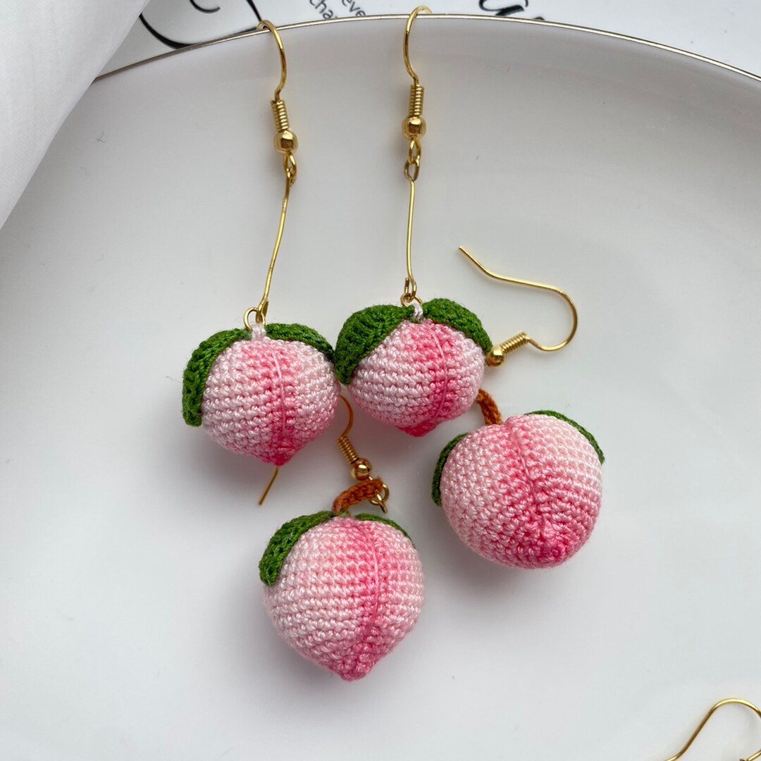 Crochet Peach Earrings, Amigurumi Peach Earrings, Peach Earrings ...