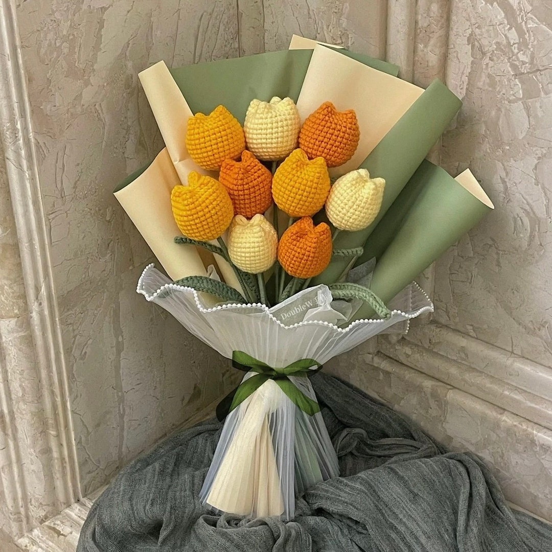 Handmade Tulip Flowers Bouquet, Crochet Tulip Flower Bouquet, Tulip ...