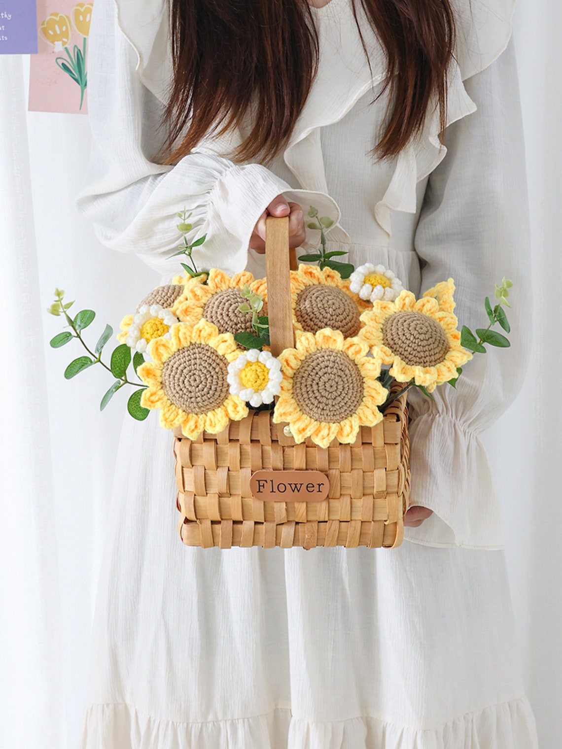 Crochet Sunflower Basket Crochet Flower Basket Handmade - Etsy