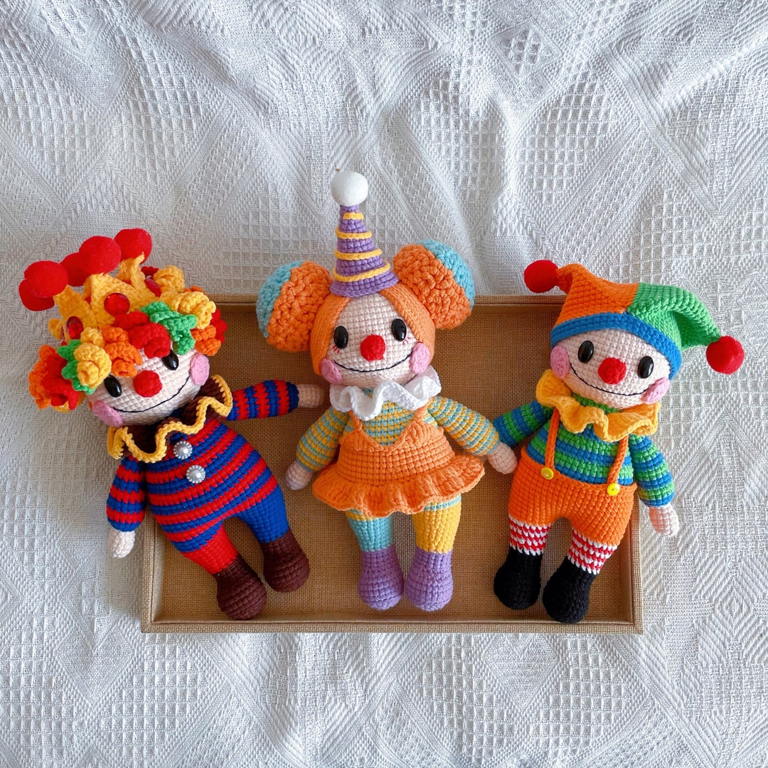 Clown Plush Toy, Clown Stuffed Doll, Stuffed Clown Toy, Crochet Clown ...