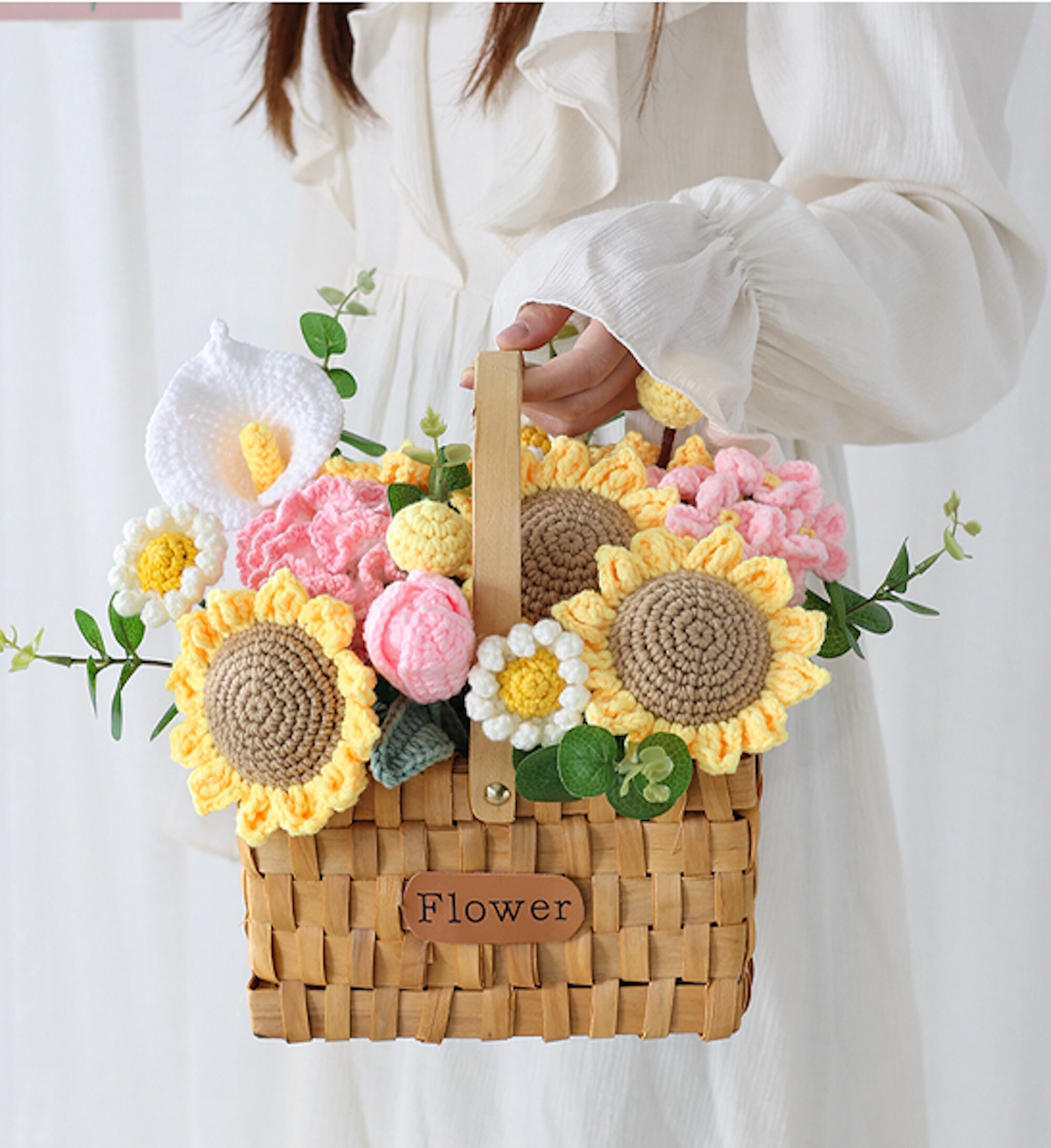 Crochet Sunflower Basket Crochet Flower Basket Handmade - Etsy
