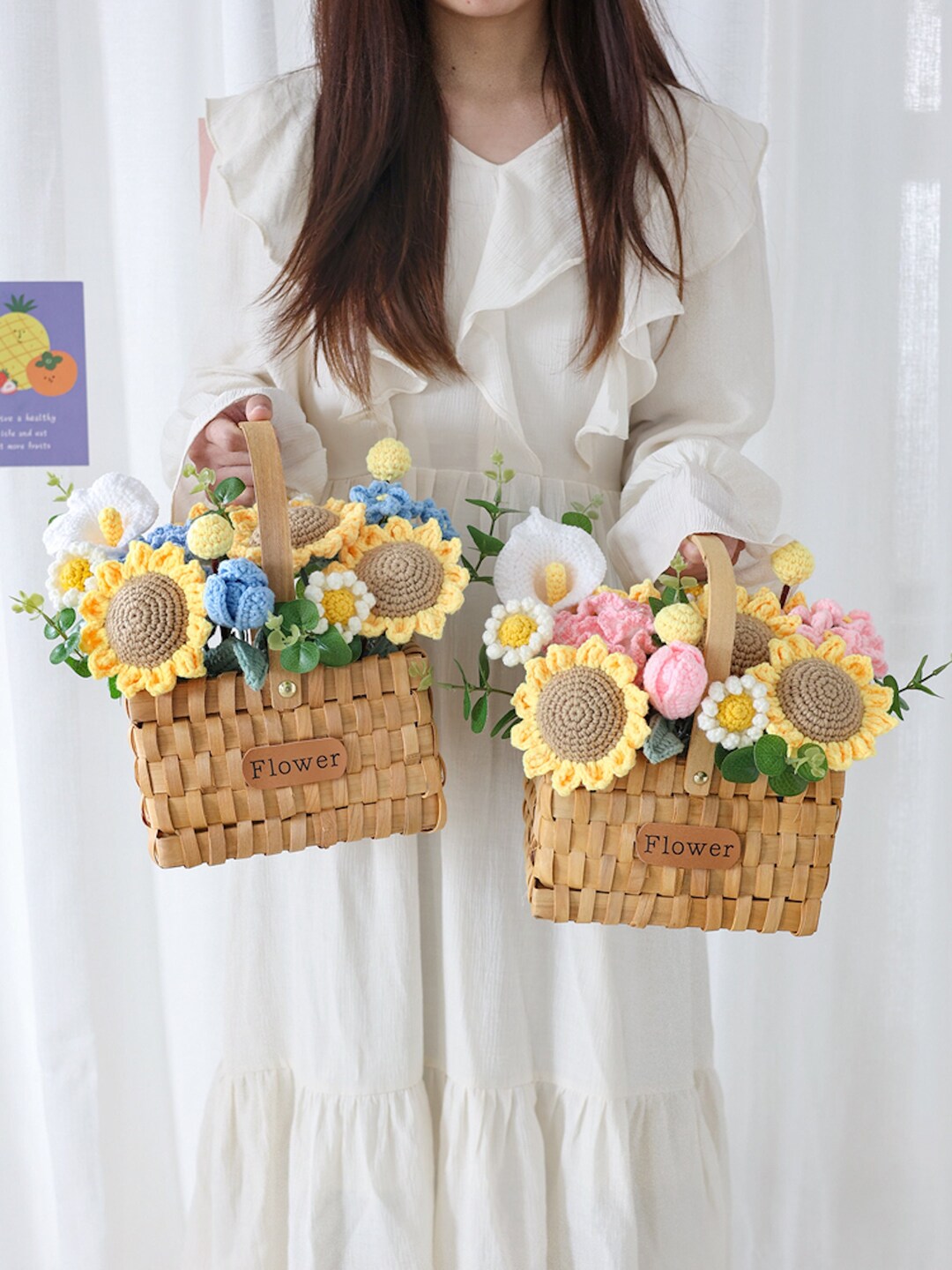 Crochet Sunflower Basket Crochet Flower Basket Handmade - Etsy