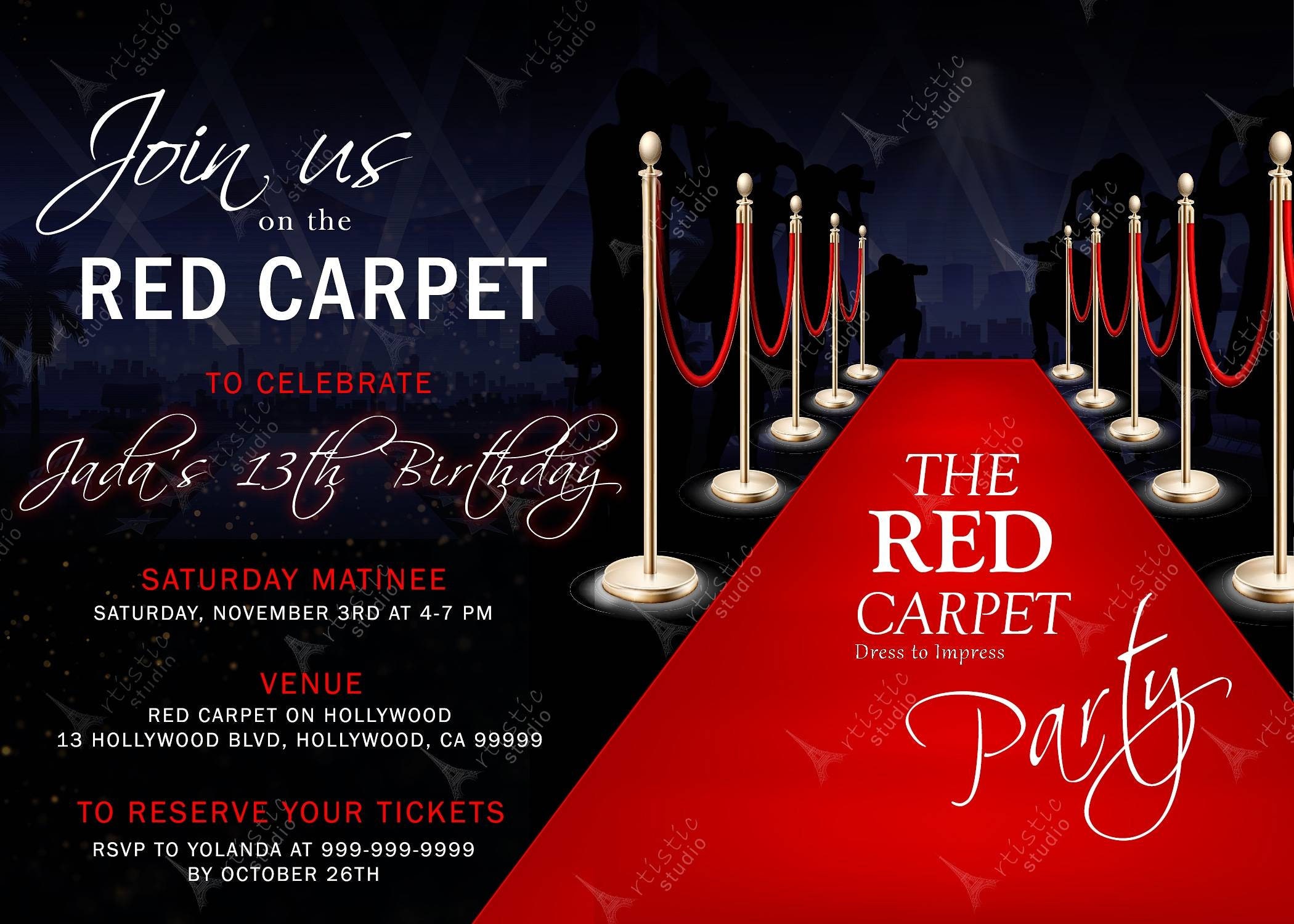 Red Carpet Hollywood Invitation and RSVP- DOWNLOAD ONLY! - Etsy