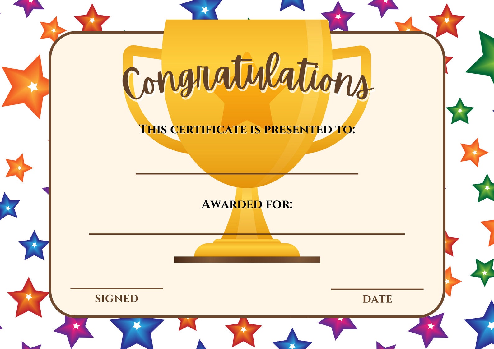 Kids Congratulations Certificate – Printable Achievement Award (digital ...