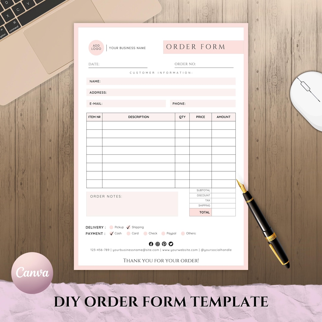 Editable Order Form Template | Small Business Canva Design (digital ...