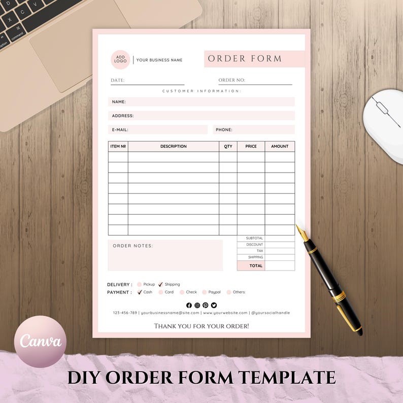 Editable Order Form Template | Small Business Canva Design (digital ...