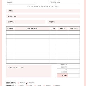 Editable Order Form Template | Small Business Canva Design (digital ...