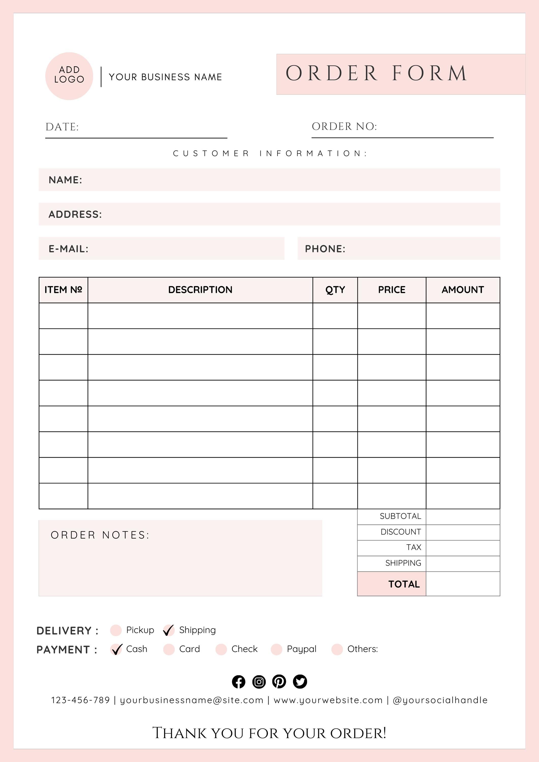 Editable Order Form Template | Small Business Canva Design (digital ...