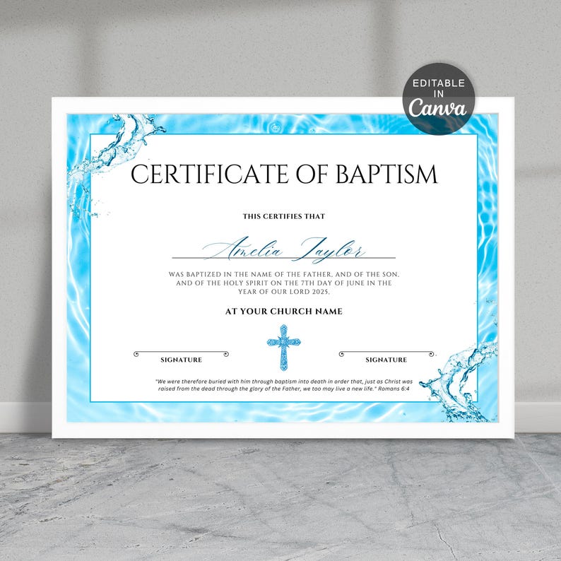 Editable Baptism Certificate Template | Canva Church Template (digital ...