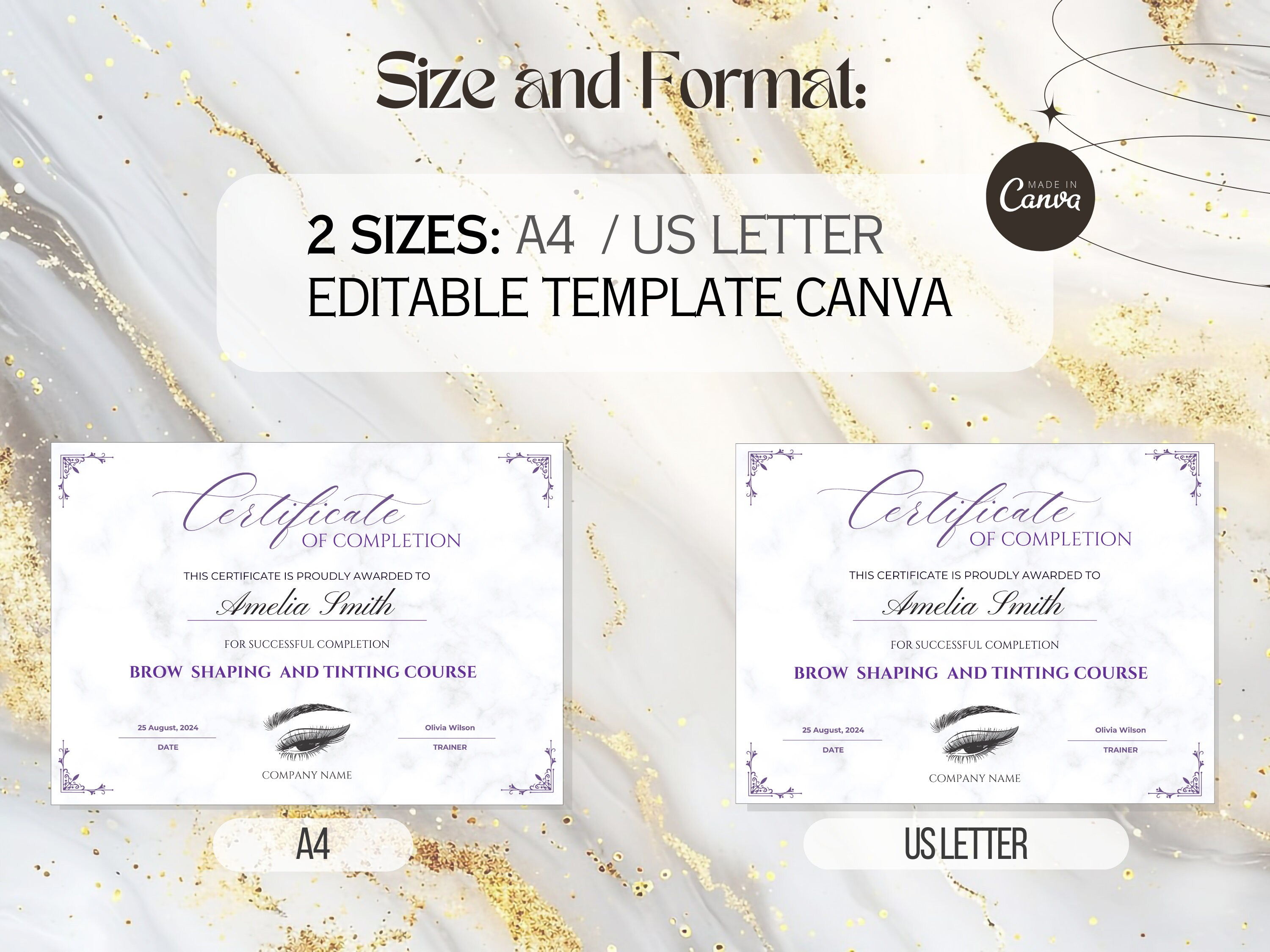 Brow Shaping Certificate Template, Printable Completion Award (instant ...