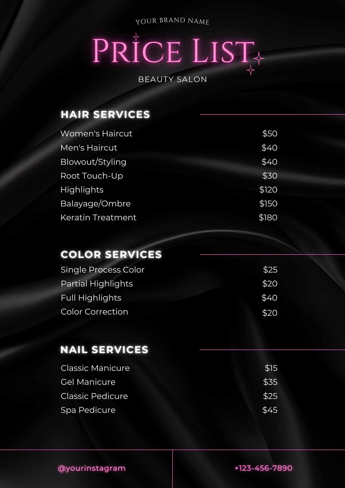 Price List Template, Editable Beauty Salon Pricing Template Design, DIY ...