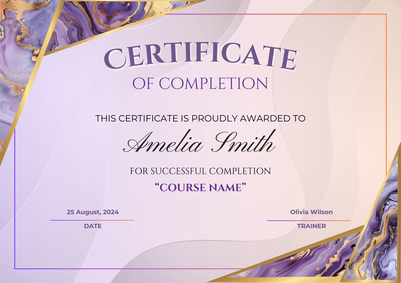 Editable Certificate of Completion Template (canva) - Etsy