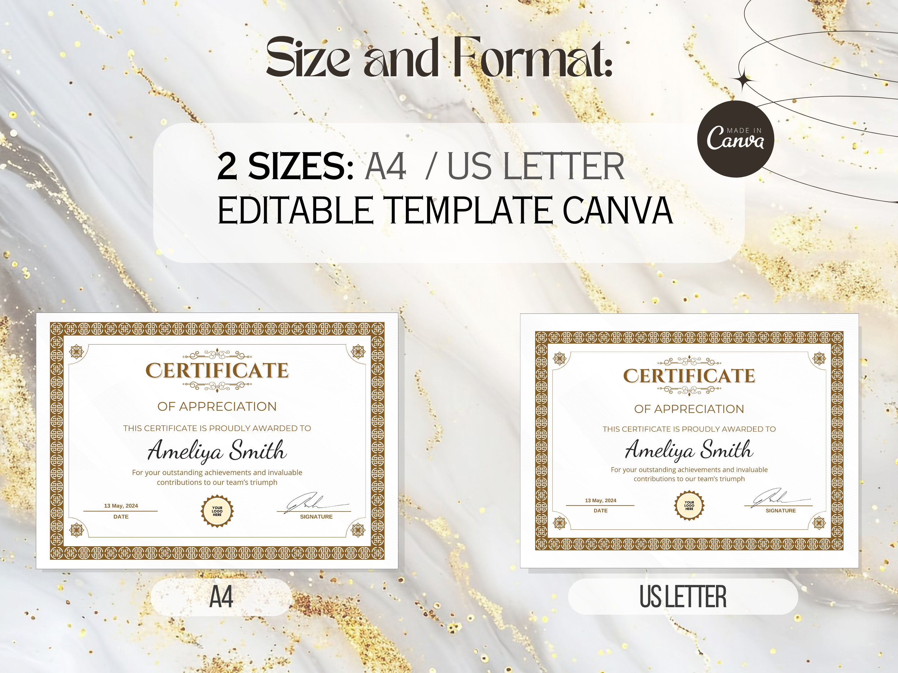 Editable Certificate Template, Printable Award, Canva Design - Etsy