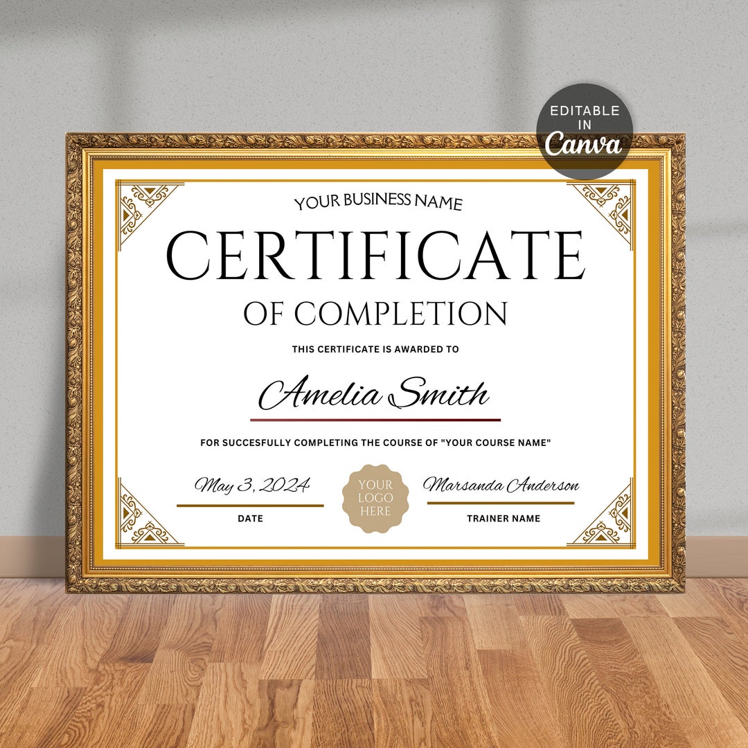 Certificate of Completion Template, Printable Course Certificate of ...