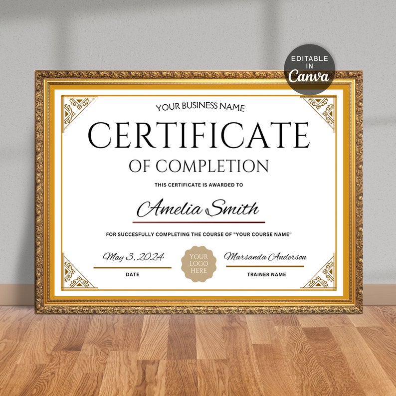 Printable Course Completion Certificate Template (canva Editable) - Etsy