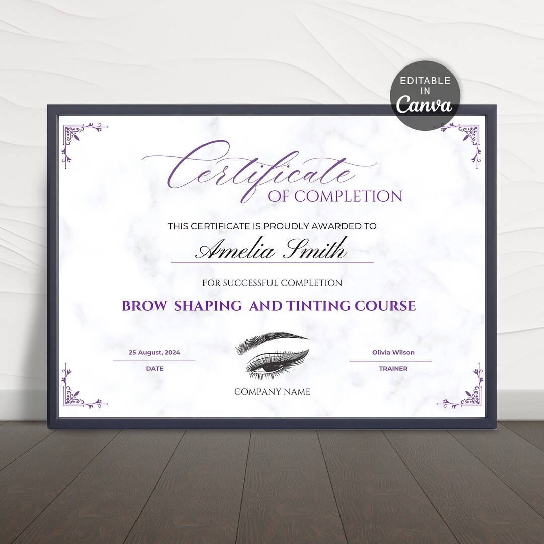 Brow Shaping Certificate Template, Printable Completion Award (instant ...