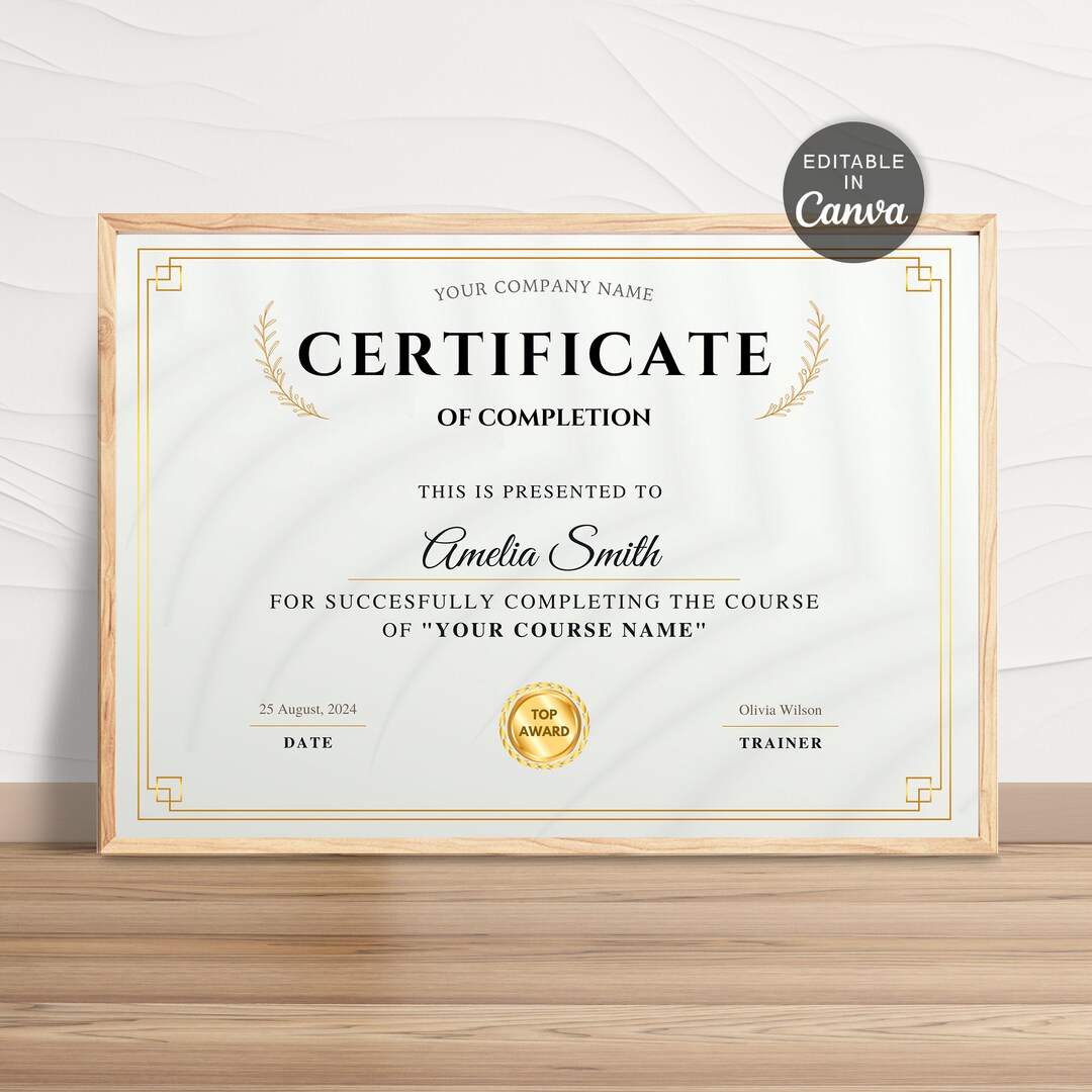 Certificate of Completion Template, Printable Course Certificate of ...
