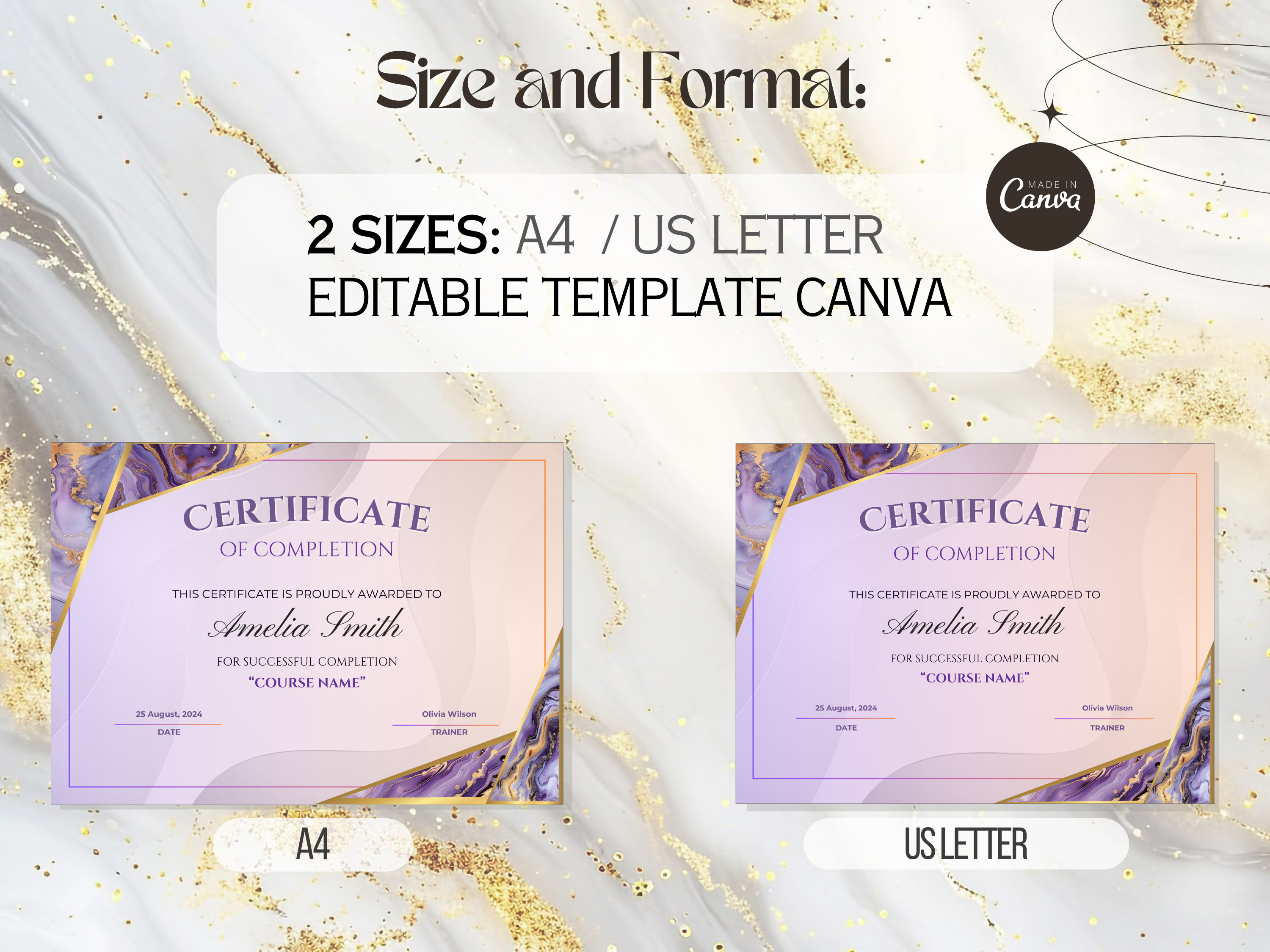 Editable Certificate of Completion Template (canva) - Etsy