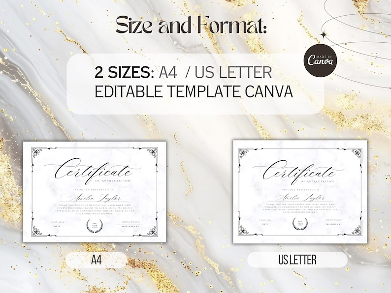 Editable Marble Appreciation Certificate Template (canva) - Etsy