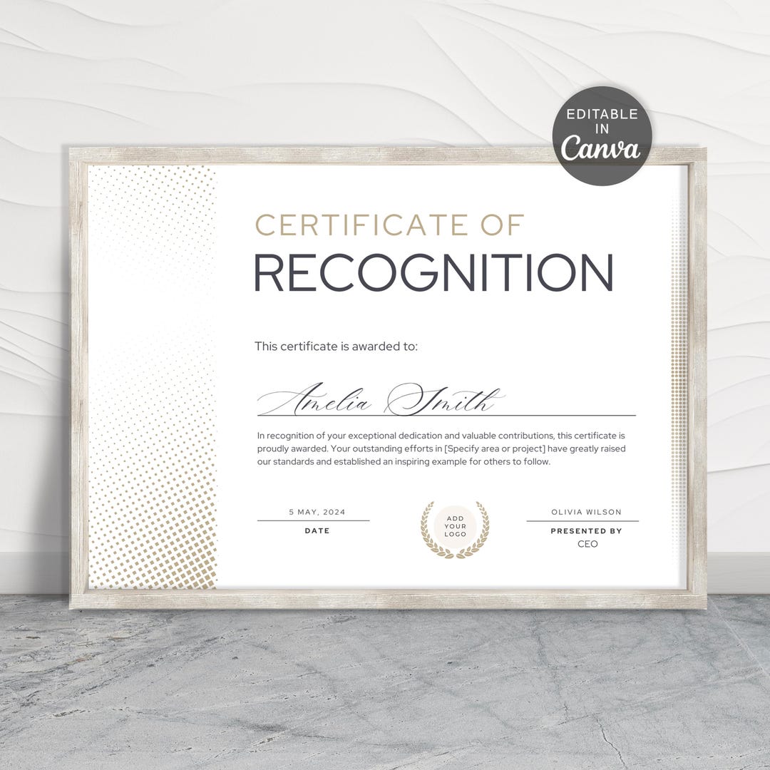 Editable Recognition Certificate Template | Modern Canva Design ...