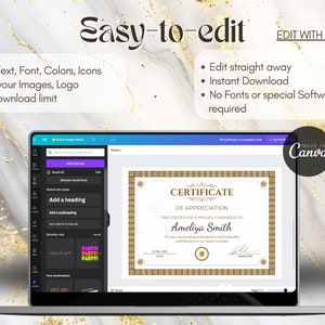Editable Certificate Template, Printable Award, Canva Design - Etsy