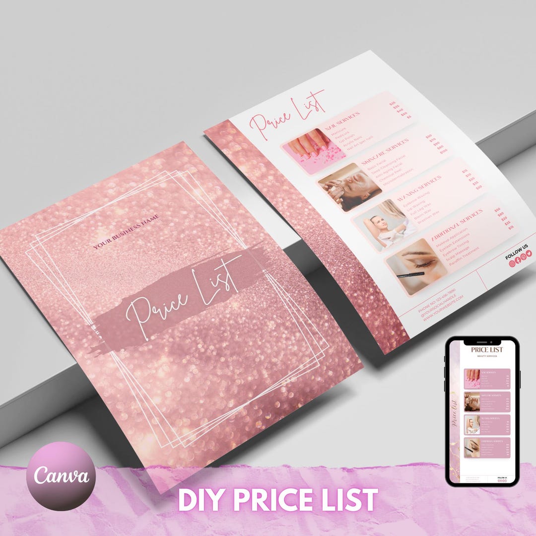 Beauty Salon Price List Template, Editable Canva Design (digital) - Etsy