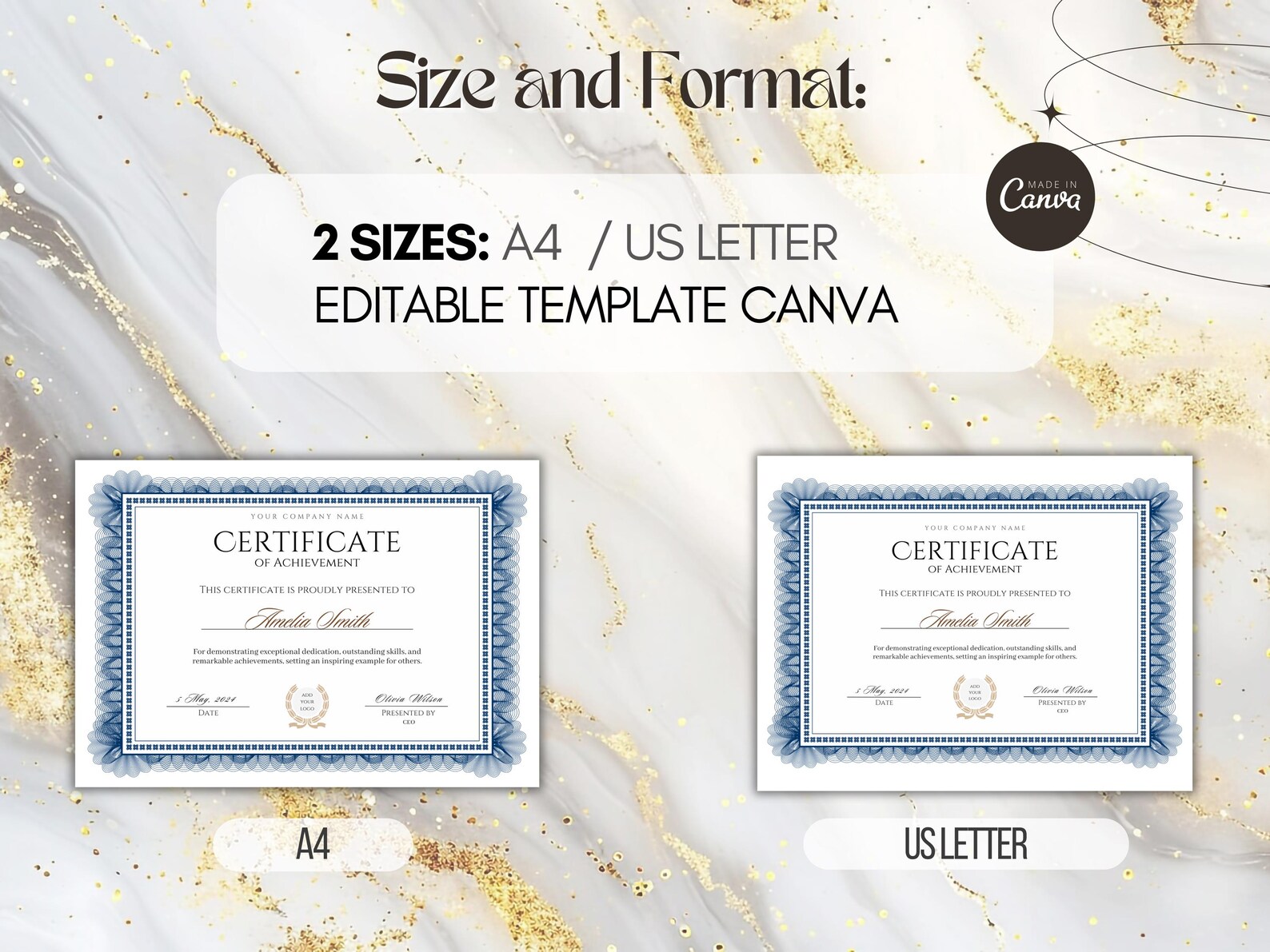 Canva Certificate of Achievement Template | Printable Award (digital ...