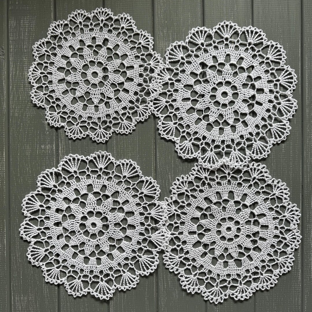 Handmade Crochet Cotton Lace Doilies - Set of 4 Elegant Table Decor - Etsy
