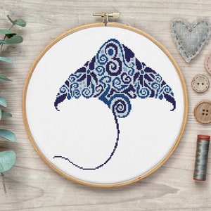 Manta Ray Cross Stitch Pattern, Stingray Cross Stitch Pattern, Mandala ...
