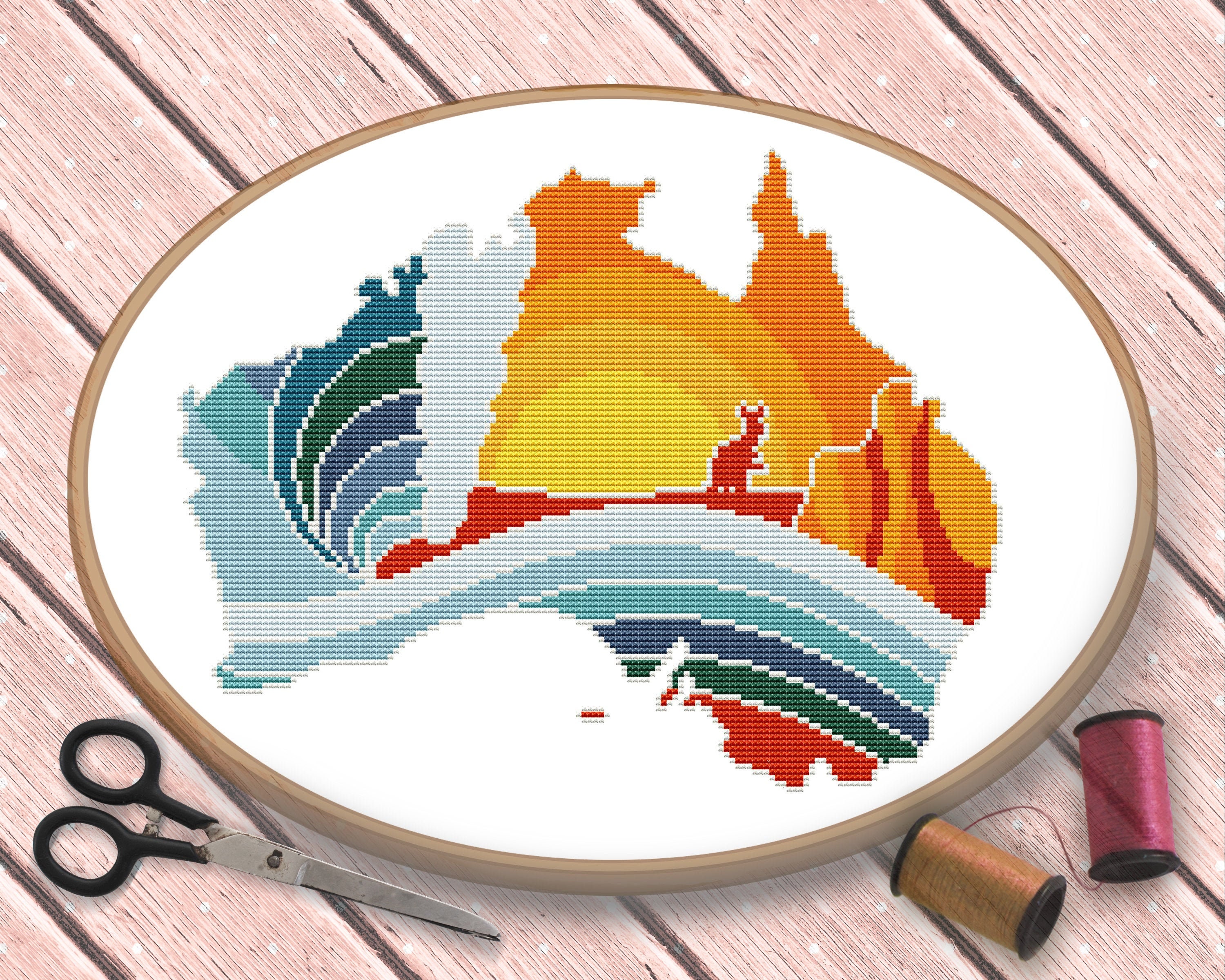 Australia Cross Stitch Pattern, Australia Map Cross Stitch, Modern ...