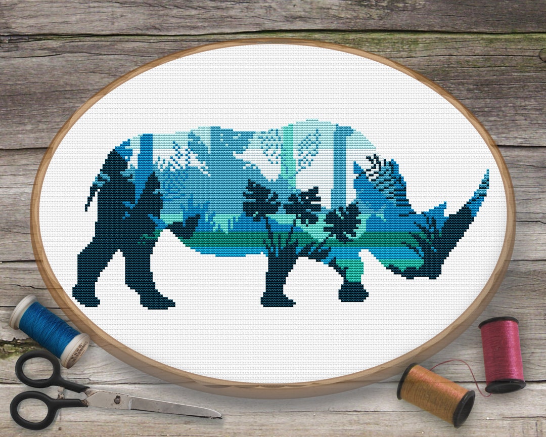 Rhino Cross Stitch Pattern, Landscape Cross Stitch, Animal Cross Stitch ...