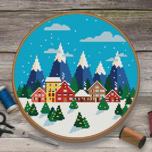 Winter Scene Cross Stitch Pattern, Winter Cross Stitch Pattern, Nature ...