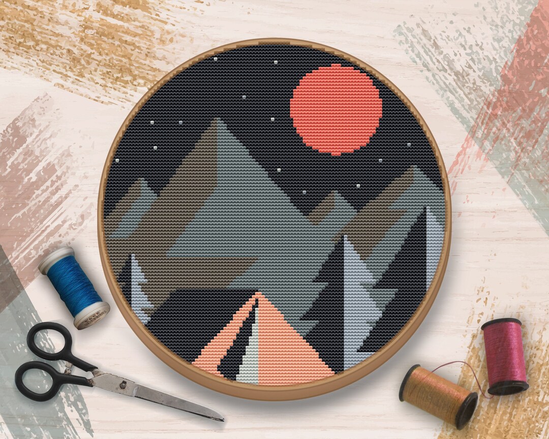 Mountains Cross Stitch Pattern, Landscape Cross Stitch, Modern Cross ...
