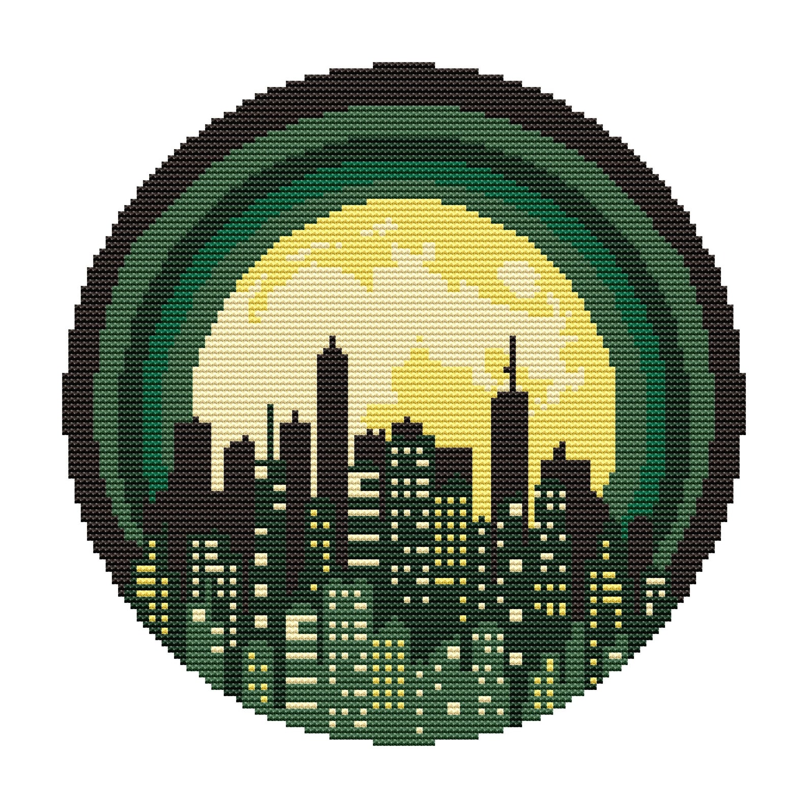 Skyline Cross Stitch, Night City Cross Stitch Pattern, Modern Cross ...