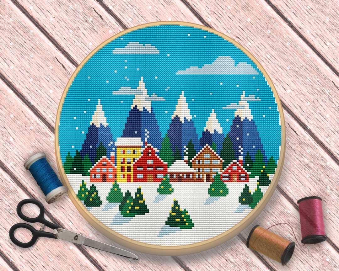 Winter Scene Cross Stitch Pattern, Winter Cross Stitch Pattern, Nature ...