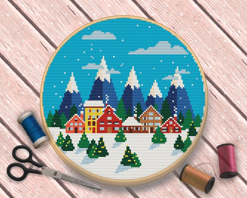 Winter Scene Cross Stitch Pattern, Winter Cross Stitch Pattern, Nature ...