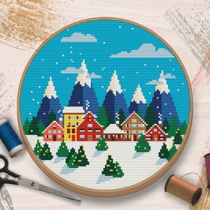 Winter Scene Cross Stitch Pattern, Winter Cross Stitch Pattern, Nature ...