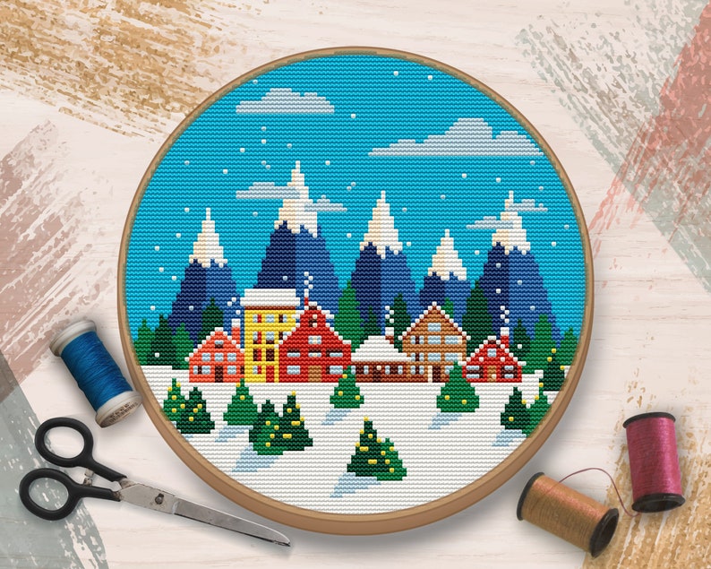Winter Scene Cross Stitch Pattern, Winter Cross Stitch Pattern, Nature ...