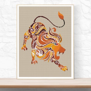 Leo Cross Stitch Pattern, Astrology Cross Stitch Pattern, Leo Star Sign ...