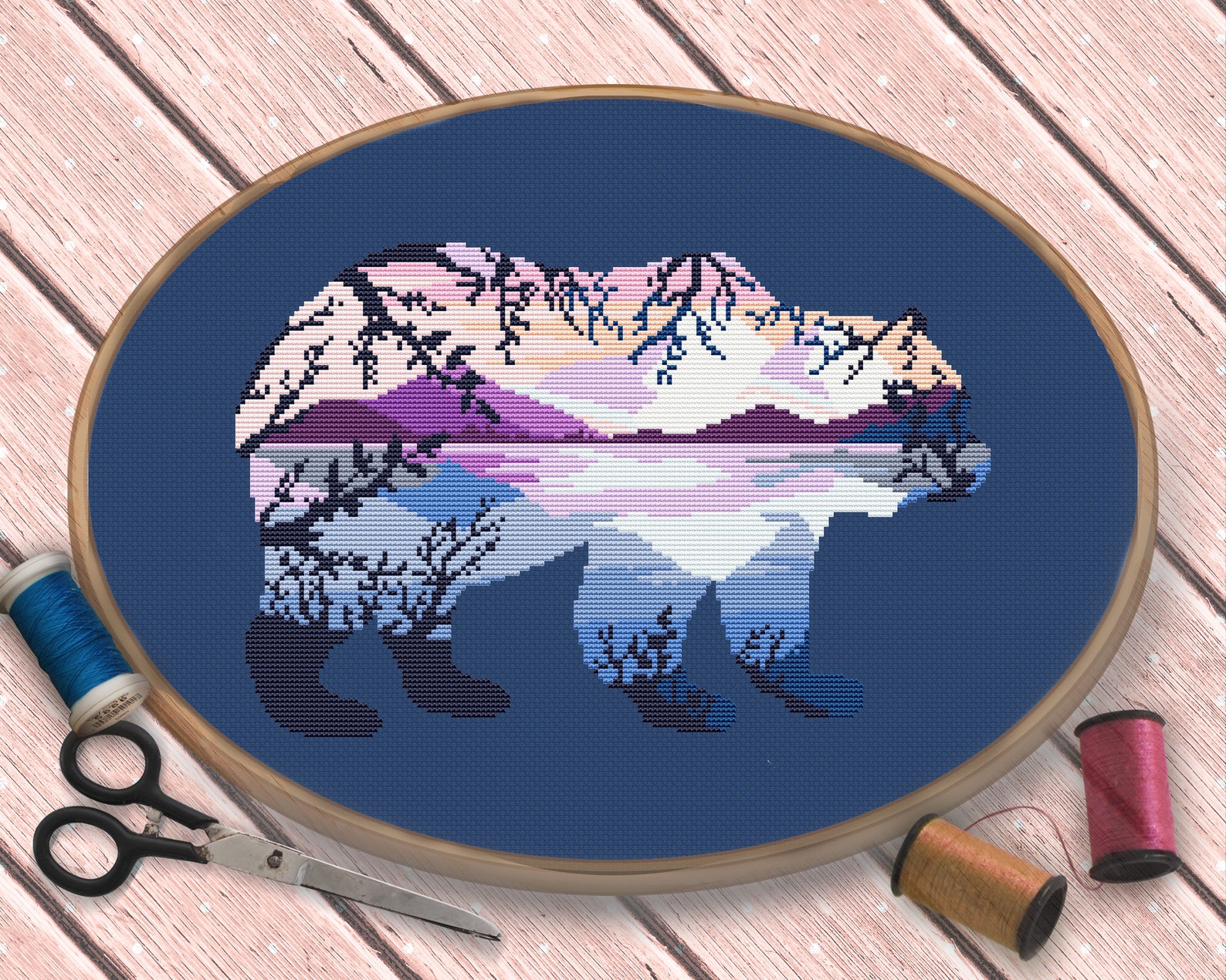 Bear Cross Stitch Pattern Landscape Cross Stitch Nature | Etsy