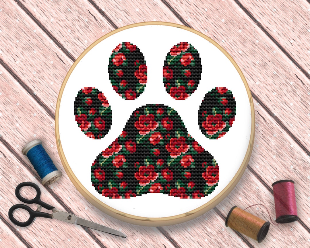 Cat Paw Cross Stitch Pattern, Fantasy Cross Stitch, Floral Cross Stitch ...
