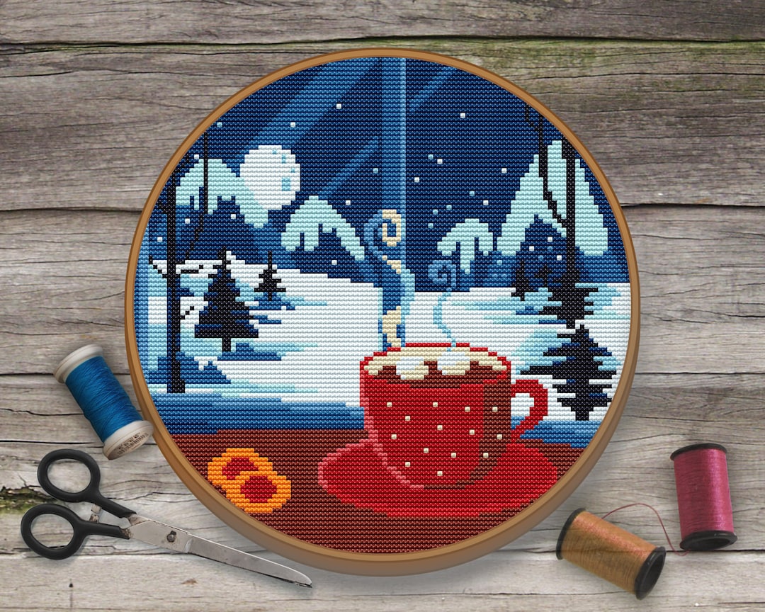 Winter Cross Stitch Pattern, Winter Scene Cross Stitch Pattern, Hot ...