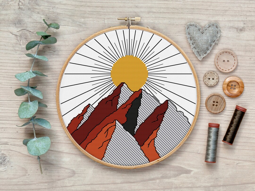 Mountains Cross Stitch Pattern, Sunset Cross Stitch, Modern Cross ...