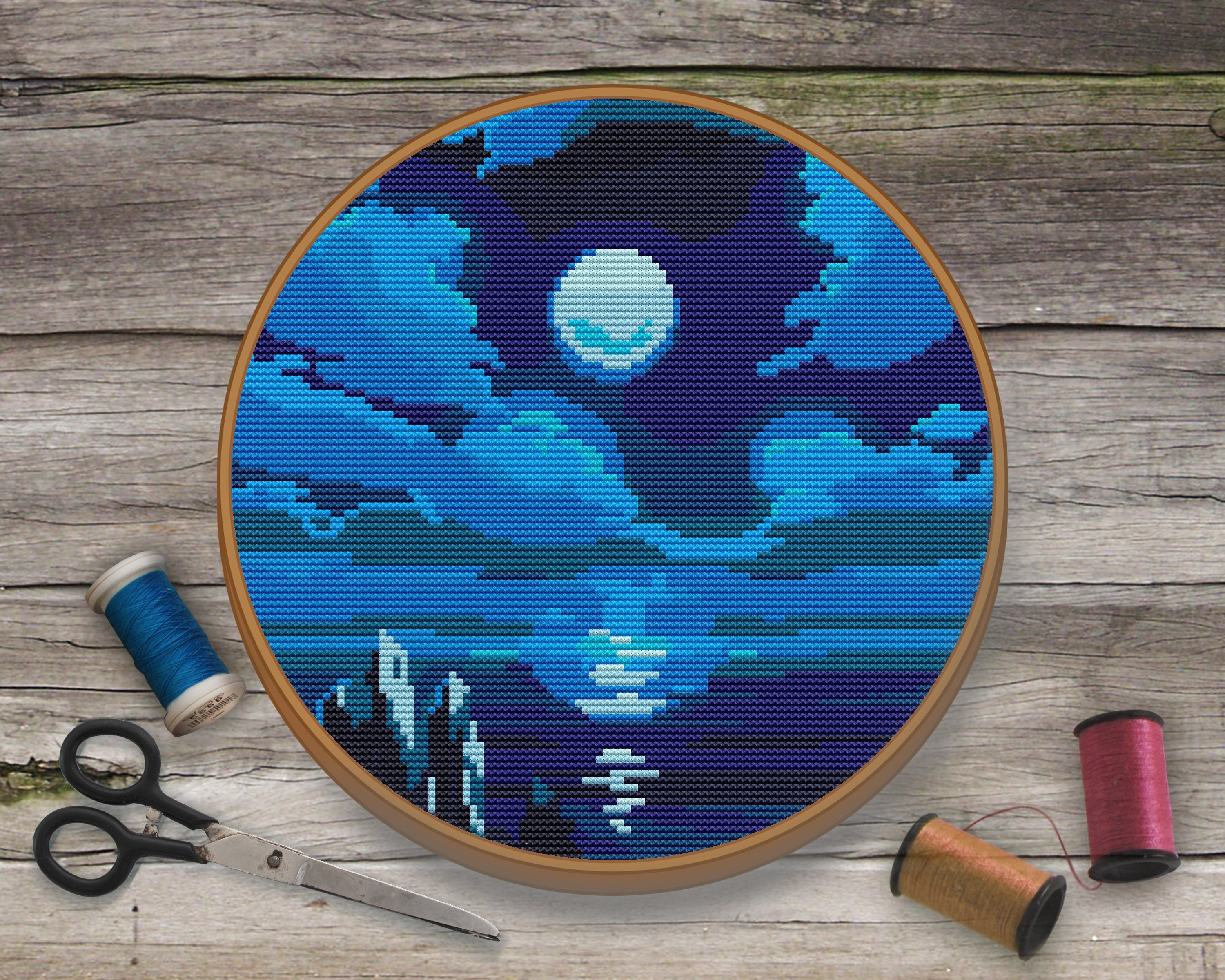 Moon Cross Stitch Pattern PDF Landscape Modern Cross Stitch | Etsy