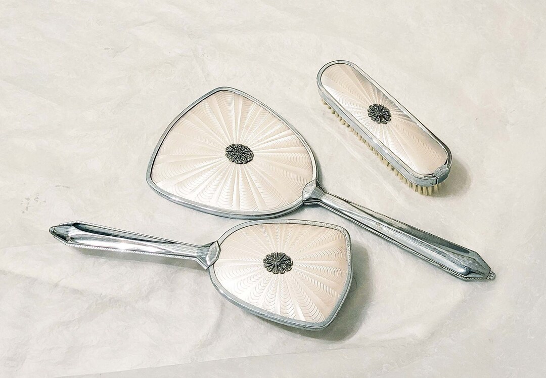 Vintage 3 Piece Silver Metal Vanity Set Embellished With an - Etsy