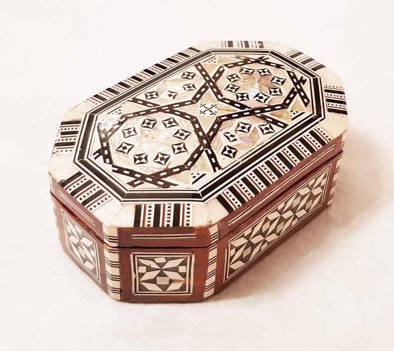 Vintage Hand Made Hexagonal Moroccan Marquetry Trinket Box, Decorated ...