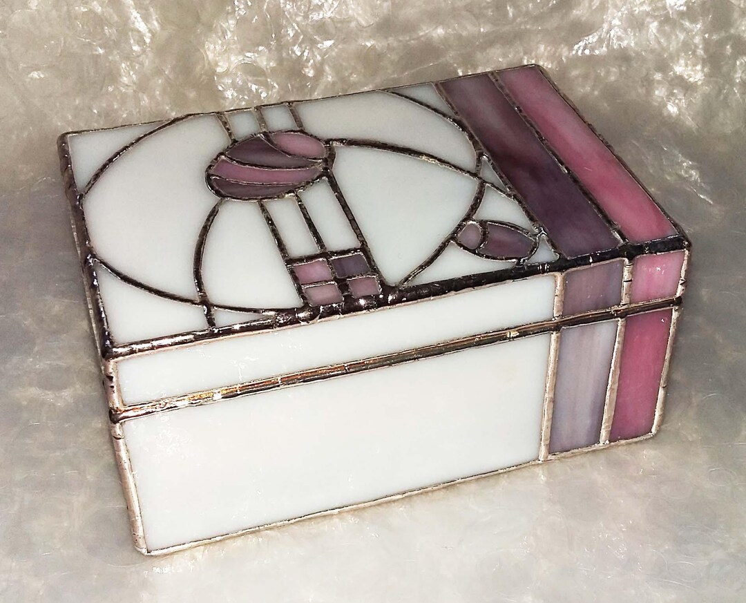 Vintage Rennie Mackintosh Stained Glass Trinket/jewellery Box-floral ...