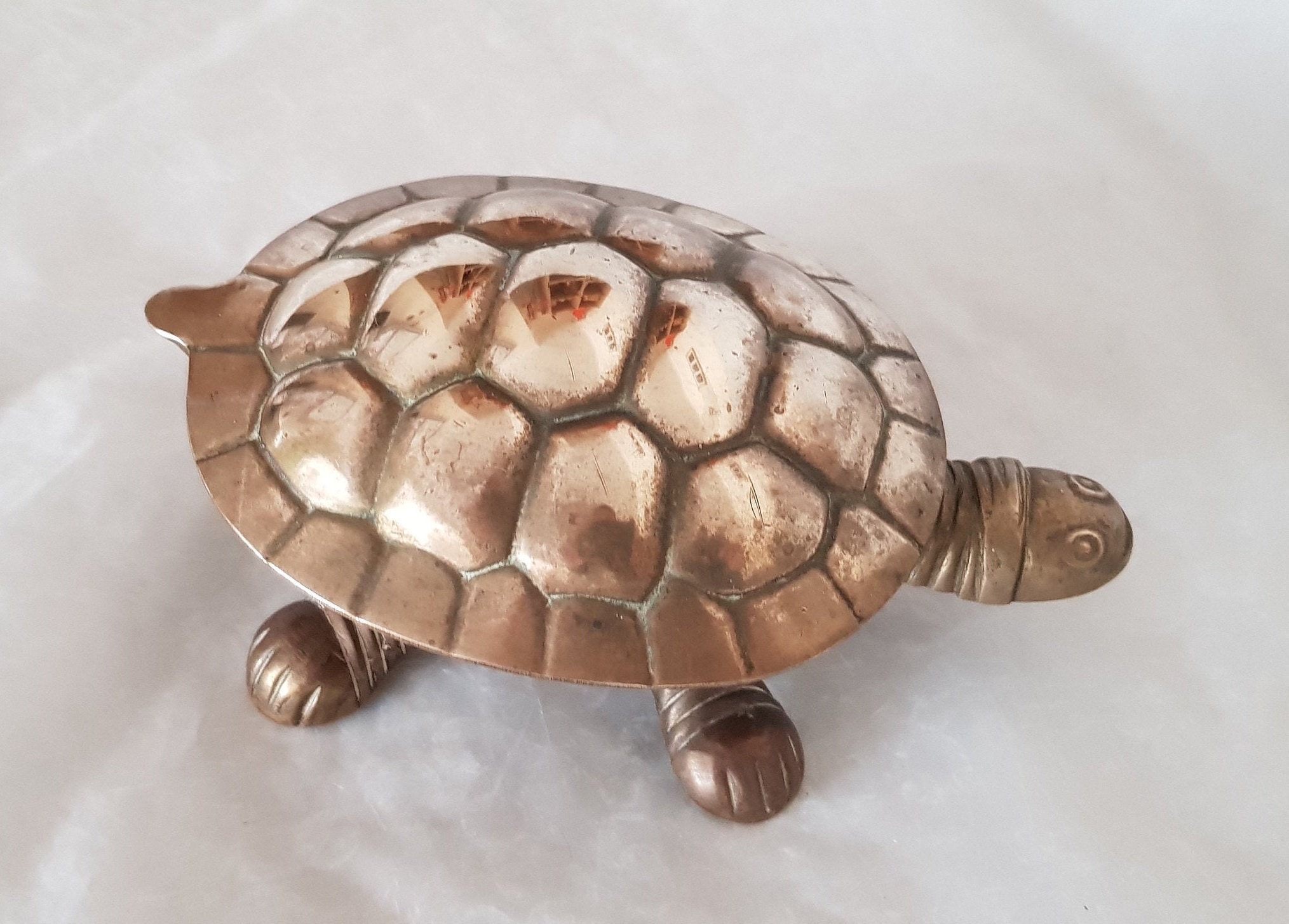 Large unusual vintage brass Tortoise shaped trinket box | Etsy