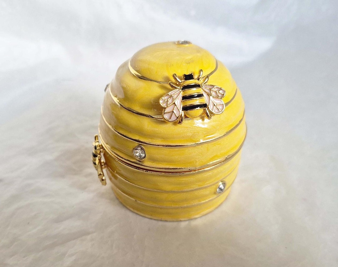 Unusual Yellow and Gold Enamel Beehive Trinket Box, Embellished With ...